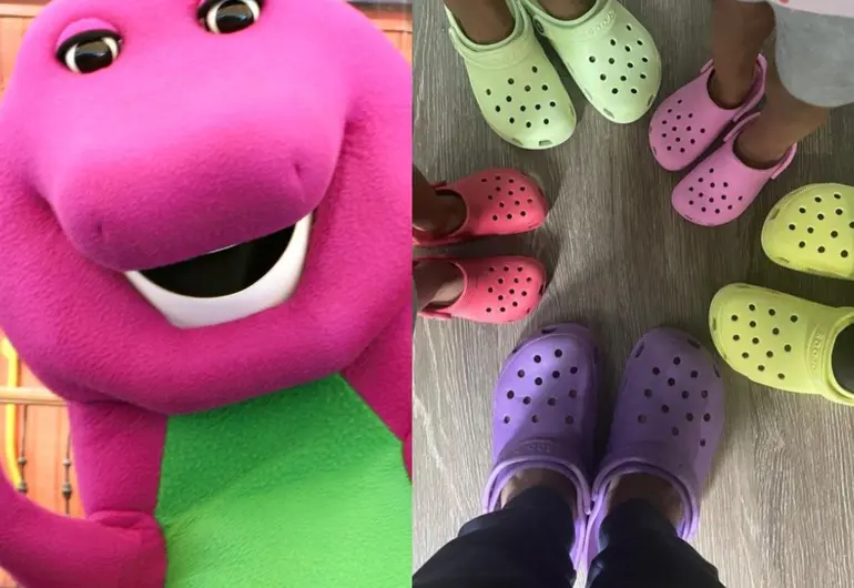 Barney ya tiene sus propias Crocs; checa las fotos
