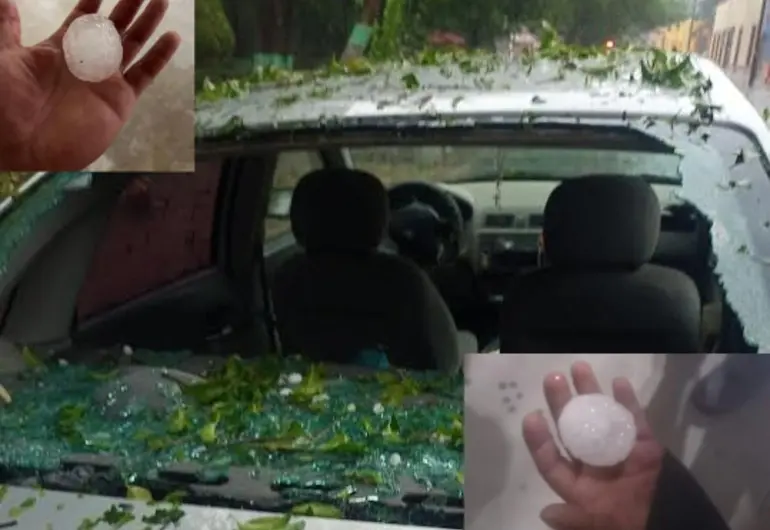 Granizo gigante destruye parabrisas de autos en Coahuila