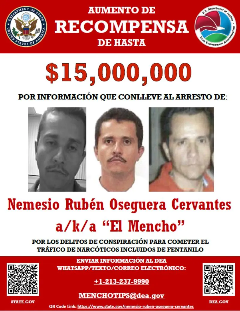 ¡Suben precio por El Mencho! EU ofrece 15 millons de dólares