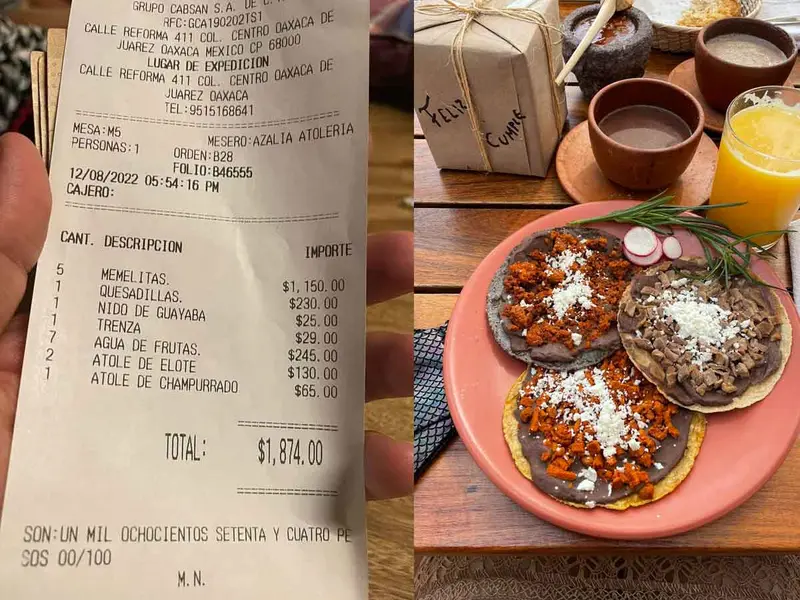 Familia pide orden de 5 memelitas y les llega cuenta de casi 2 mil pesos