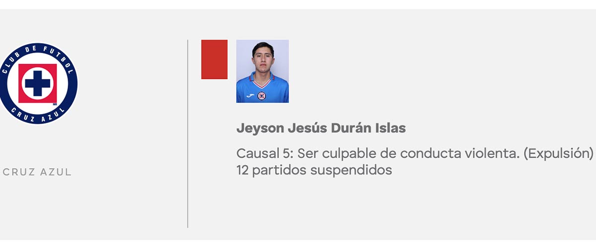 Jeyson Jesús Durán, juvenil de Cruz Azul, es suspendido 12 partidos ...