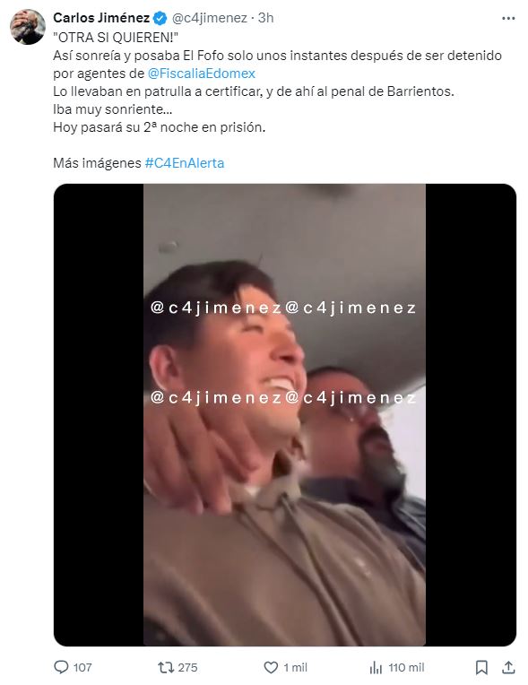 "Otra si quieren": Así fue trasladado Fofo Márquez a Barrientos, posaba ...