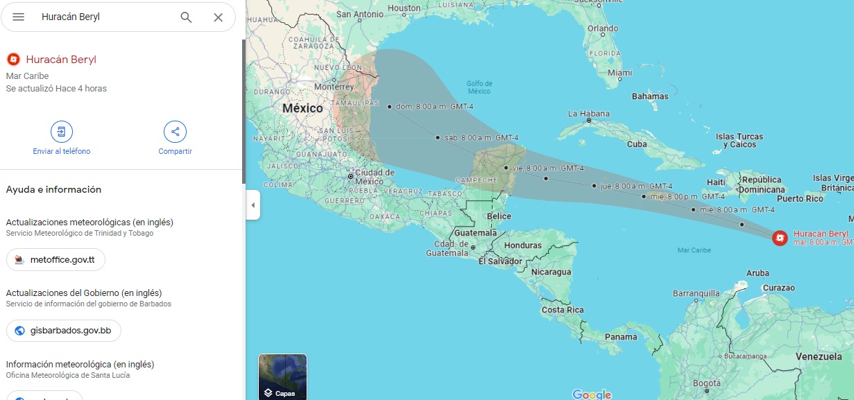 ¿Cómo seguir trayectoria huracán Beryl desde celular?