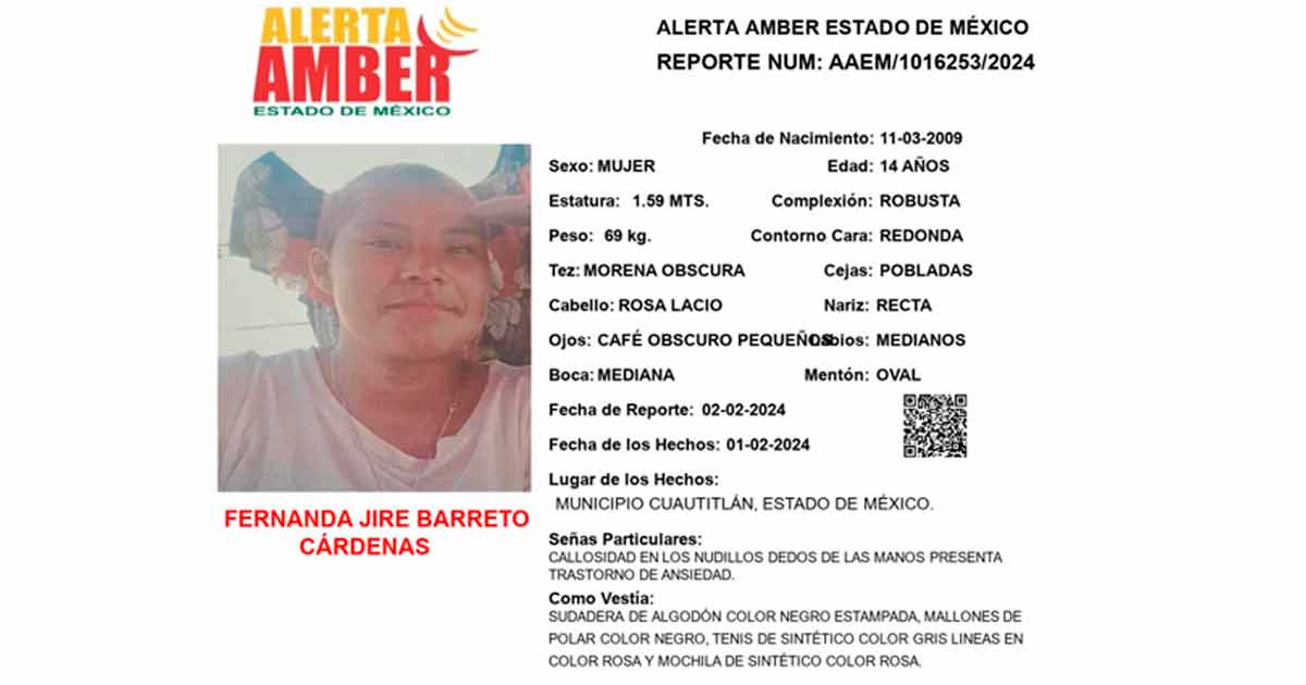 Alerta Amber: Autoridades buscan a joven desaparecida en el Estado de ...