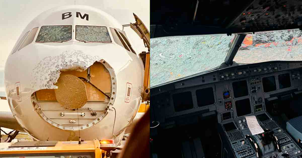Impactante granizada destroza la nariz y el parabrisas de un avión en ...